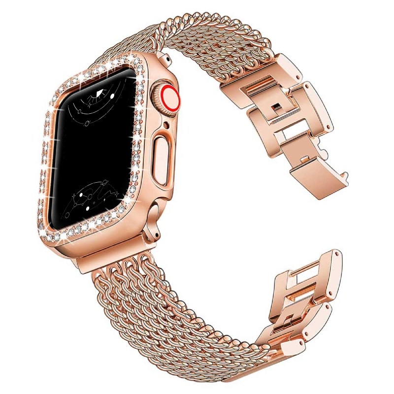 Aliqui Designer Stainless Steel Band + Case For Apple Watch Series 1,2,3,4,5,6,7,8,9 + SE, SE2 ...